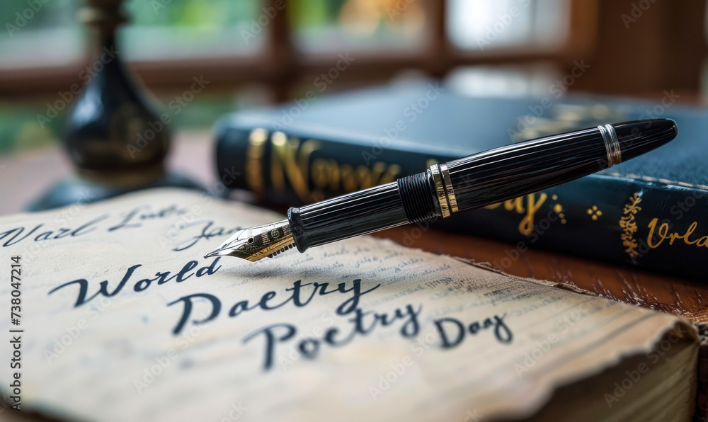 Vintage fountain pen on aged paper inscribed with elegant cursive ...