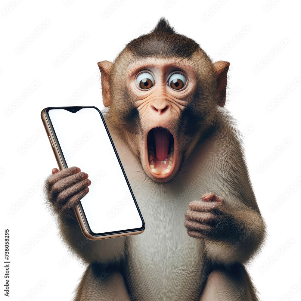 Shocked Monkey with Phone - An astonished monkey character holding a ...