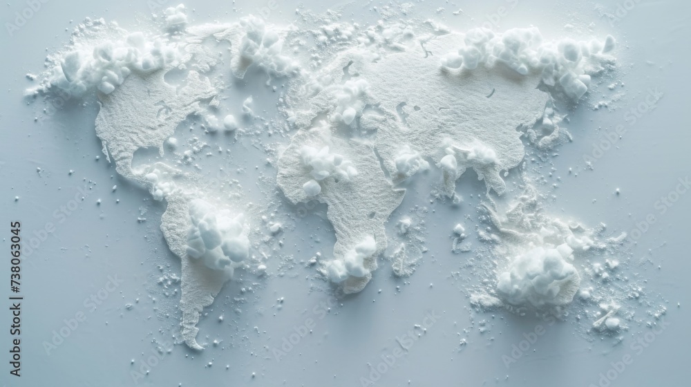 World map made of snow. All continents of the winter world Stock ...