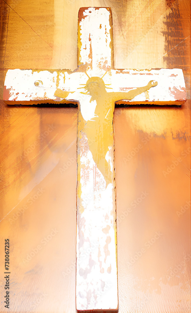 crucifix artwork with dimensional wooden cross and rustic effects ...