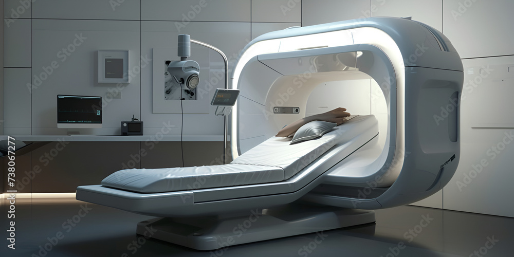 Bed-Shaped MRI Room with Blue Light Emitting from Head and Cutting-Edge ...