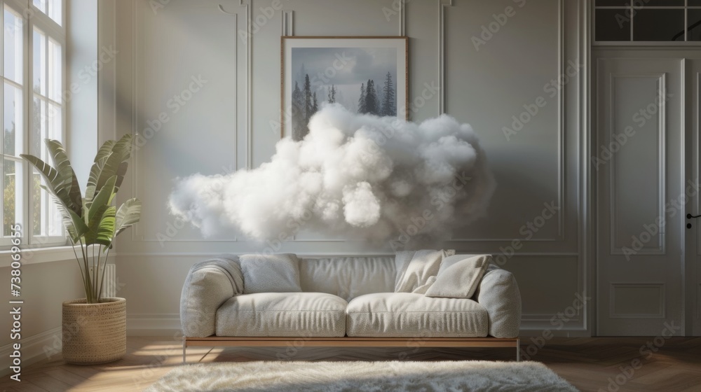 Cloud in the room. The interior is in a modern style with a real fluffy ...