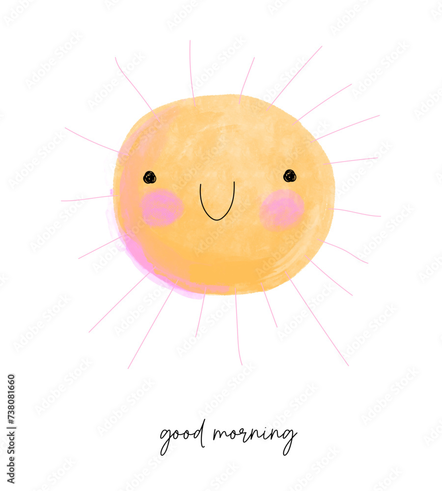 Cute Happy Sun. Good Morning. Lovely Hand Drawn Vector Illustration ...
