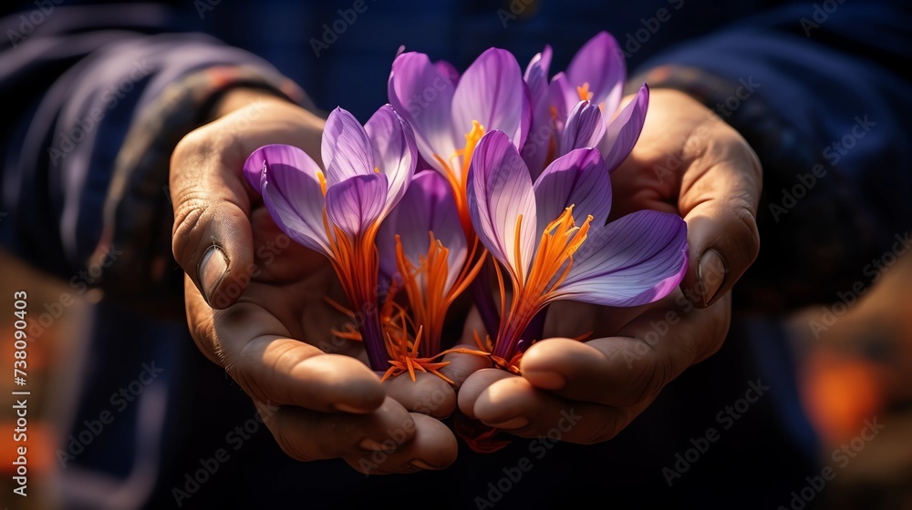 Hands Holding SaHands Holding Saffron Flowers. Kashmir famous saffron ...