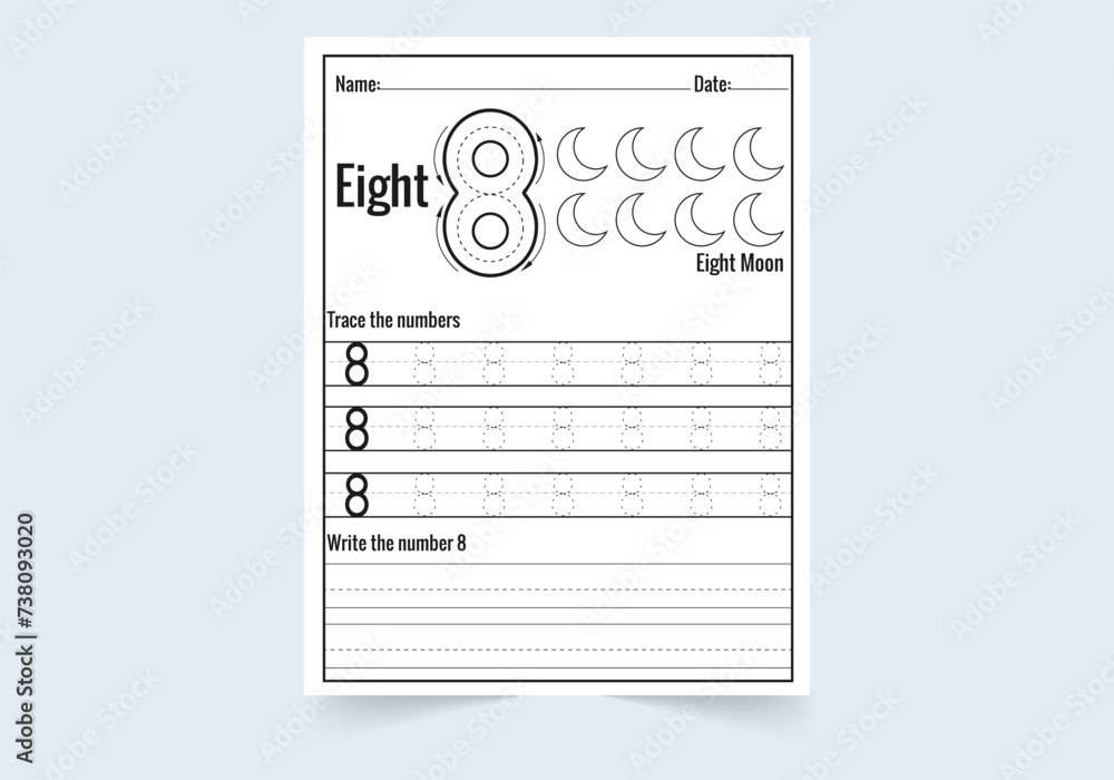 Number eight tracing practice worksheet. write and count numbers and ...