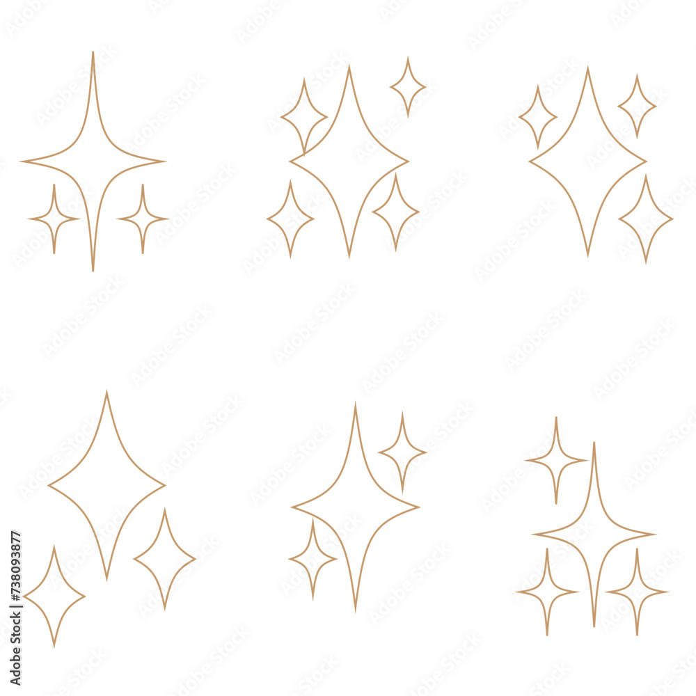 Star vector icons set. Sparkle signs collection. Gold stars and ...