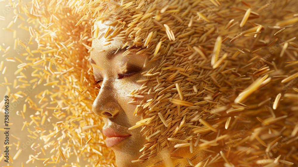 Craft an imaginative illustration that showcases the fusion of rice ...