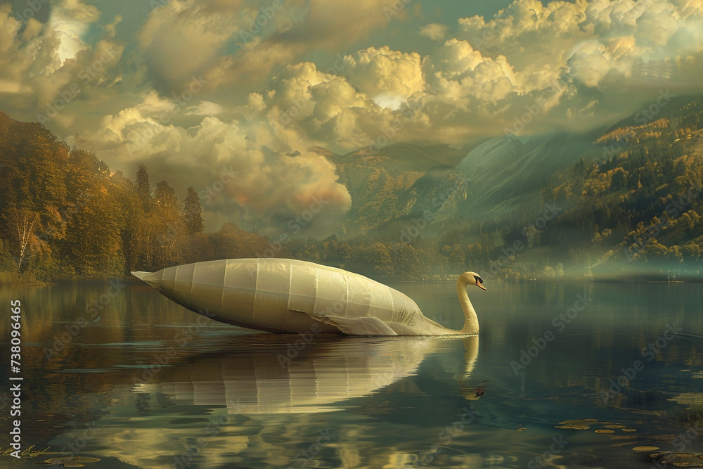 Poster Create a unique illustration of a blimp infused with the ...