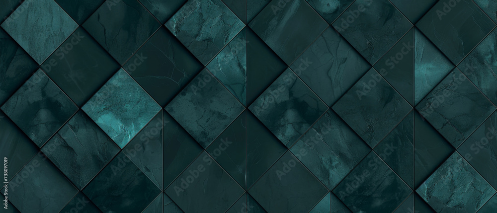 Abstract dark green colored 3d vintage worn shabby lozenge diamond rue ...