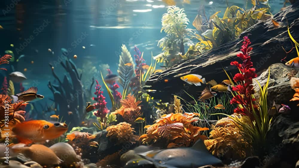 4K HD Video of many varieties of tropical fish swimming around in a ...