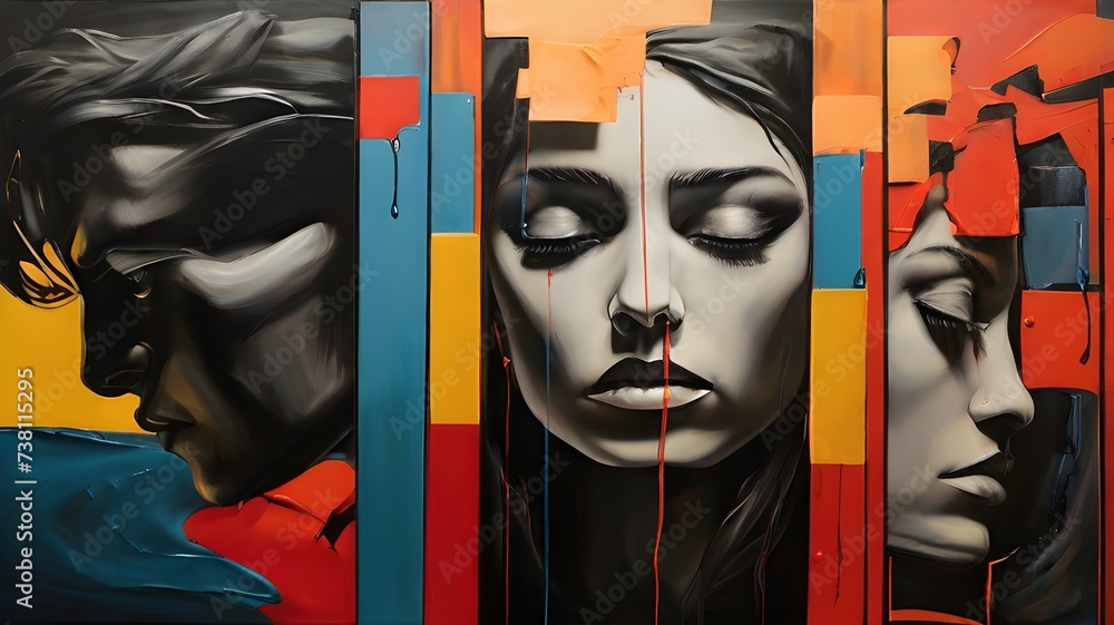 represent people suffering from depression, human faces with sad mood ...