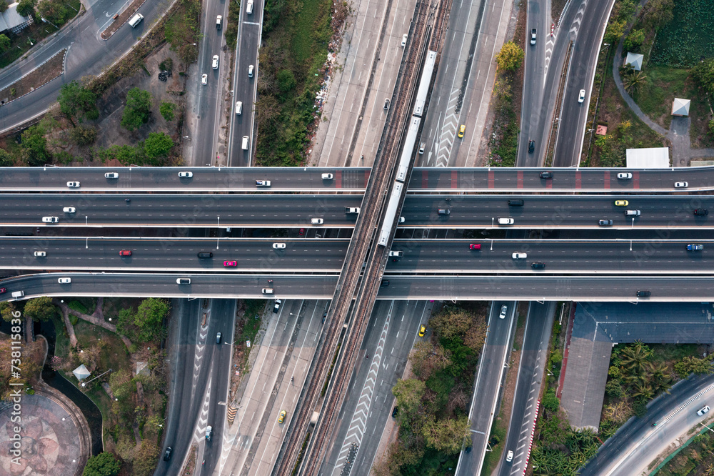 Aerial top view, of expressway road traffic an important infrastructure ...