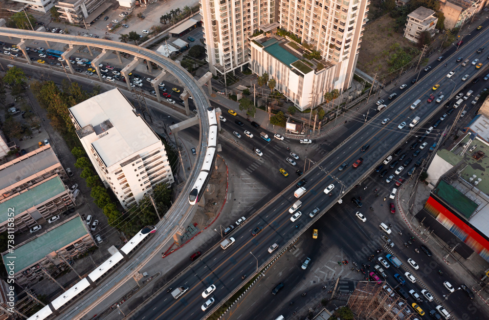 Aerial top view, of expressway road traffic an important infrastructure ...