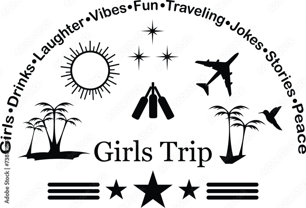 Girls Trip – Action-Packed Adventure Art Stock Vector | Adobe Stock