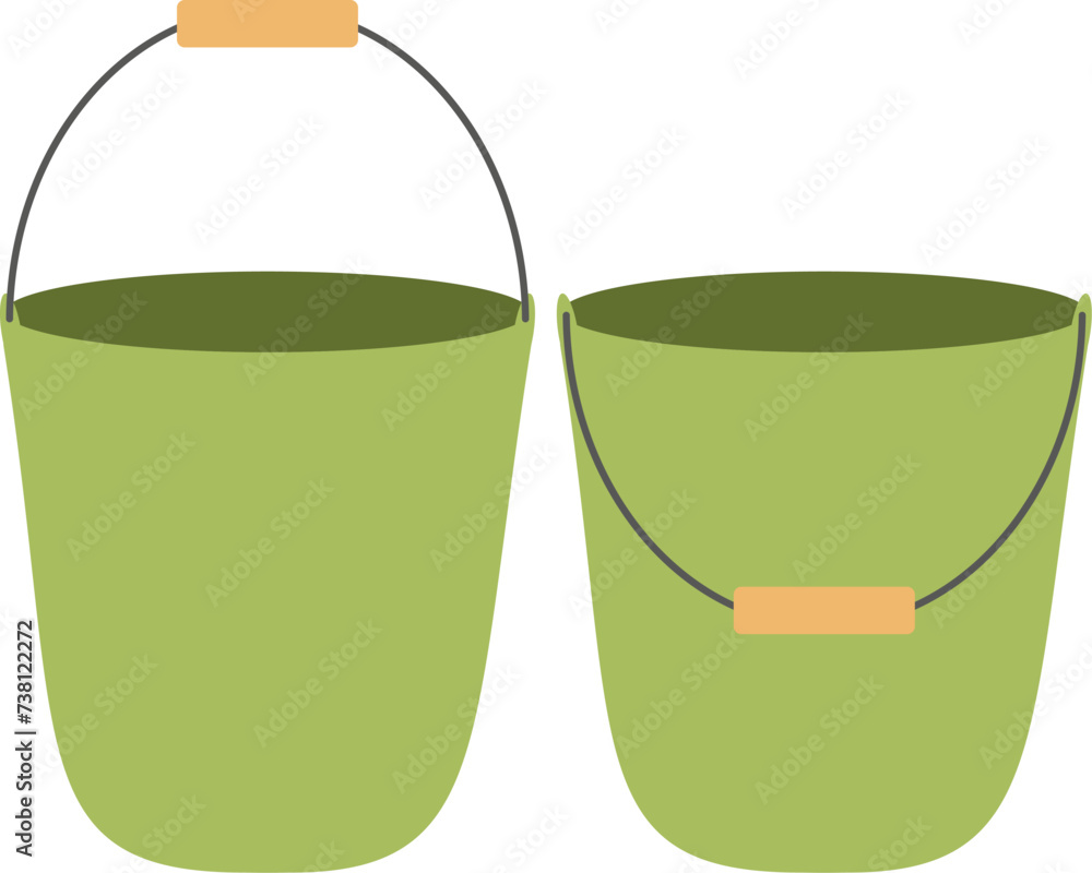 Vector illustration of empty green buckets for gardening and cleaning ...