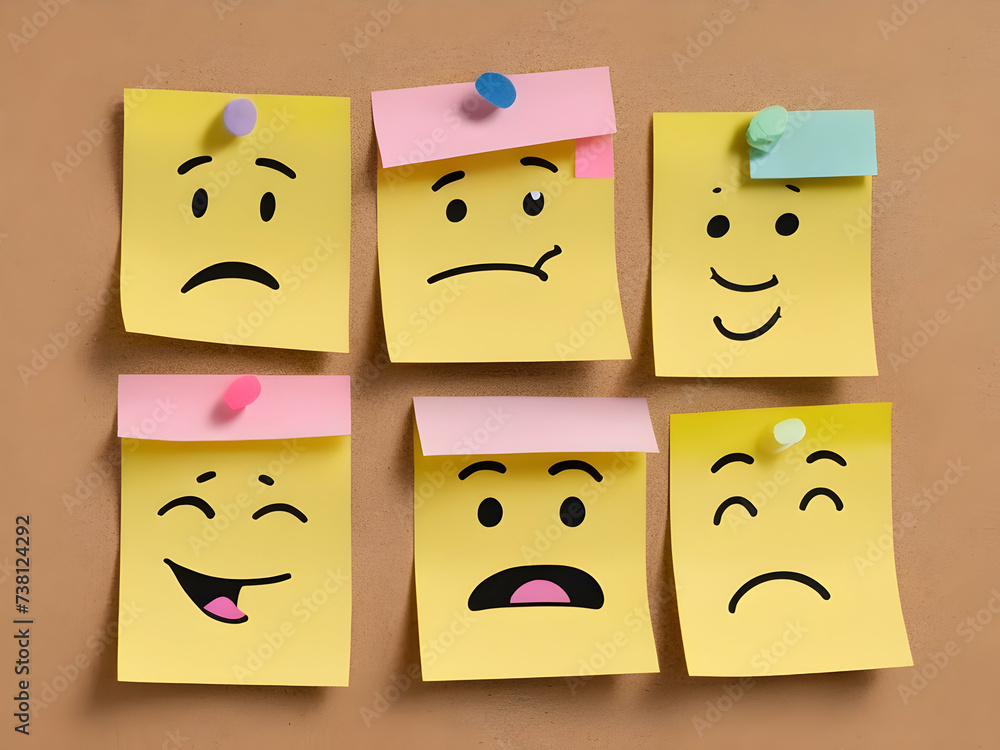 pin emotion faces on sticky notes with cork board concept using sticky ...