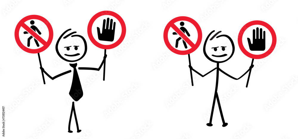 Forbidden to walk or walking. Do not enter, danger warning. Traffic ...