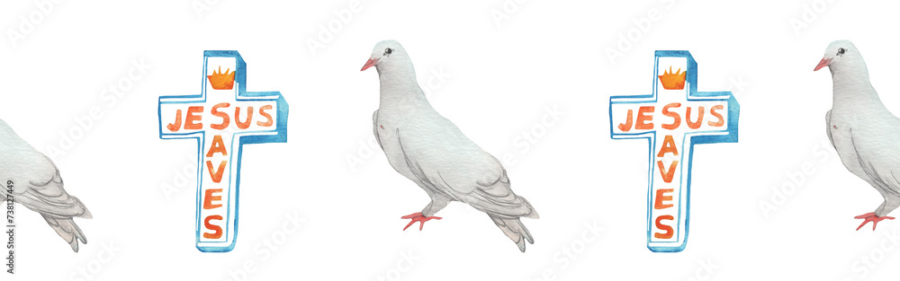Watercolor birds flying pigeon chross border. Birds seamless border ...