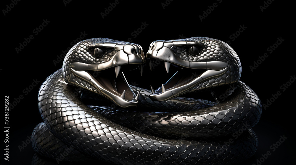 ภาพประกอบสต็อก a 3d render of a silver render of two cobra's ...