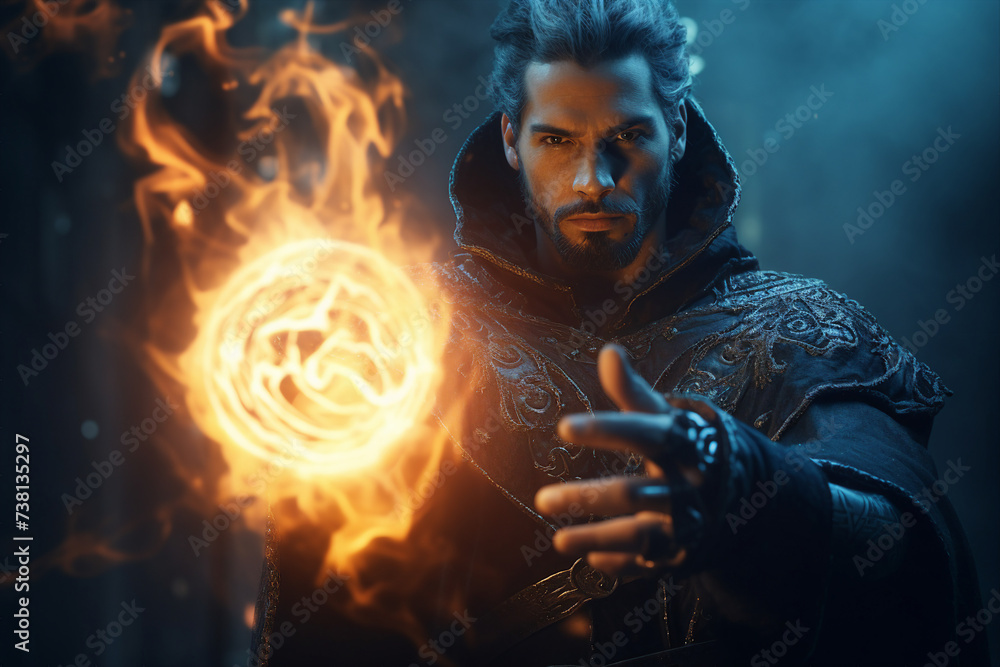 Digital generative ai collage image of powerful medieval wizard doing ...