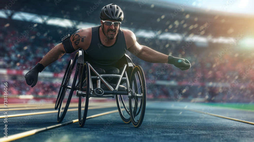 Athlete in a racing wheelchair, capturing the speed and determination ...