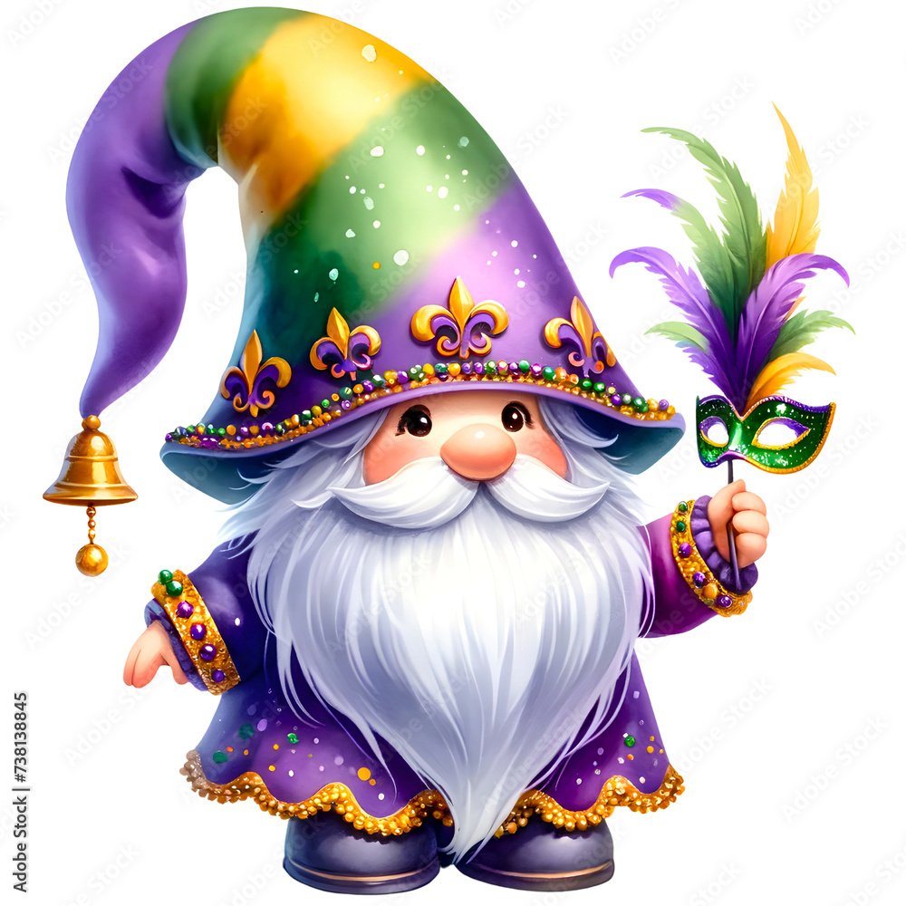 Cute mardi gras gnome watercolor clipart with transparent background ...