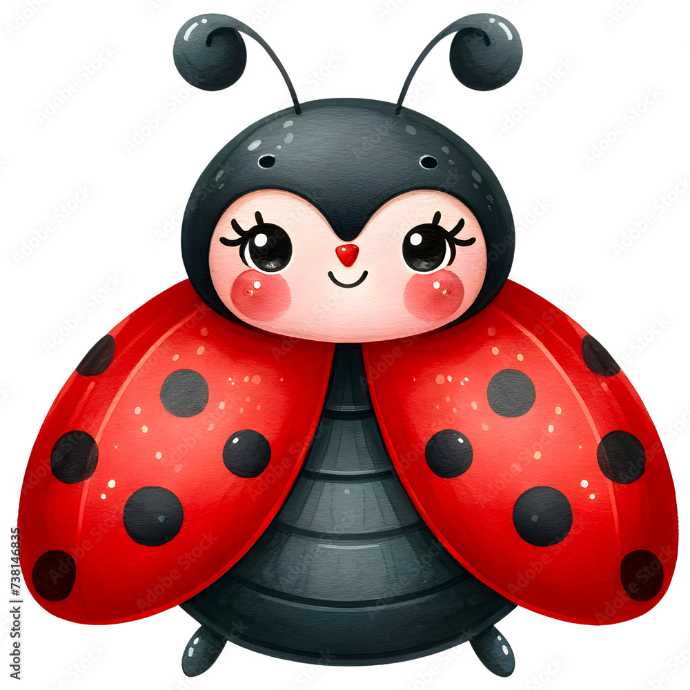 Cute ladybug watercolor clipart with transparent background Stock ...