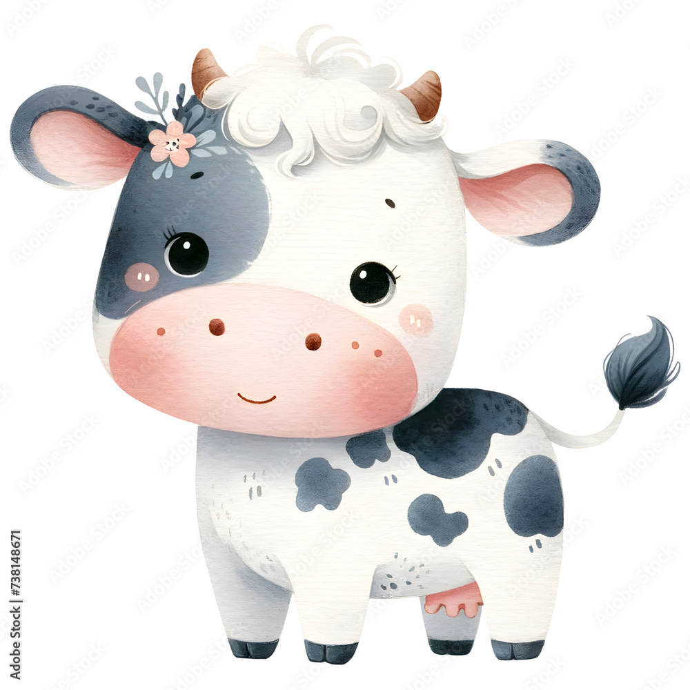 Cute watercolor cow clipart with transparent background Stock ...