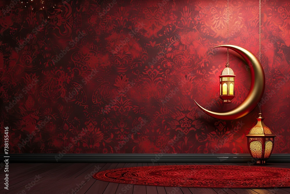 scarlet islamic desktop wallpaper background with crescent moon and ...