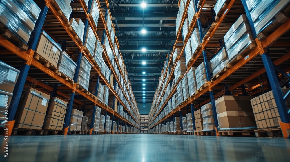 Retail Warehouse full of Shelves with Goods in Cardboard Boxes ...