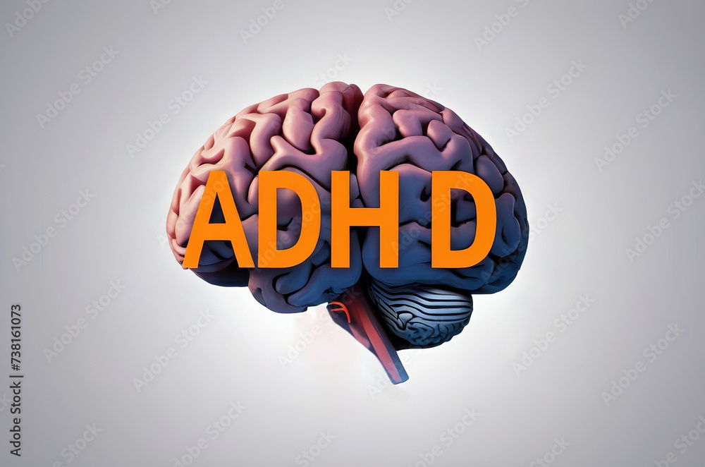 Illustrated ADHD as abbreviation of Attention deficit hyperactivity disorder on brain ...