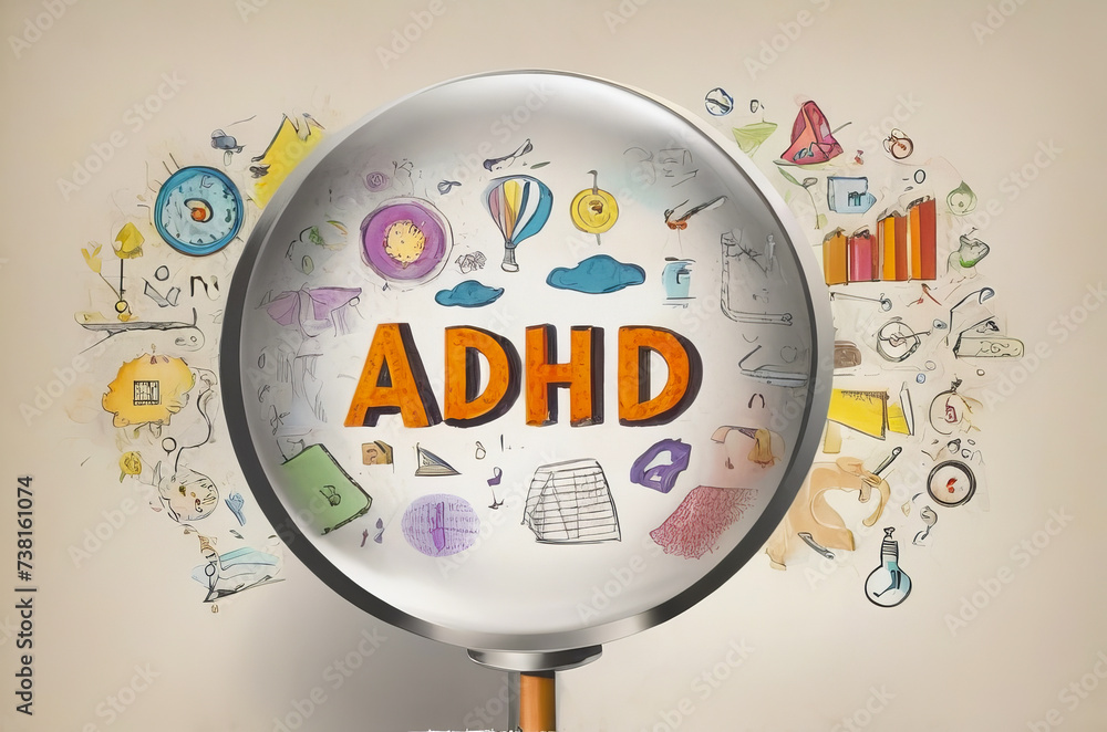 Illustrated ADHD as abbreviation of Attention deficit hyperactivity disorder on neutral ...