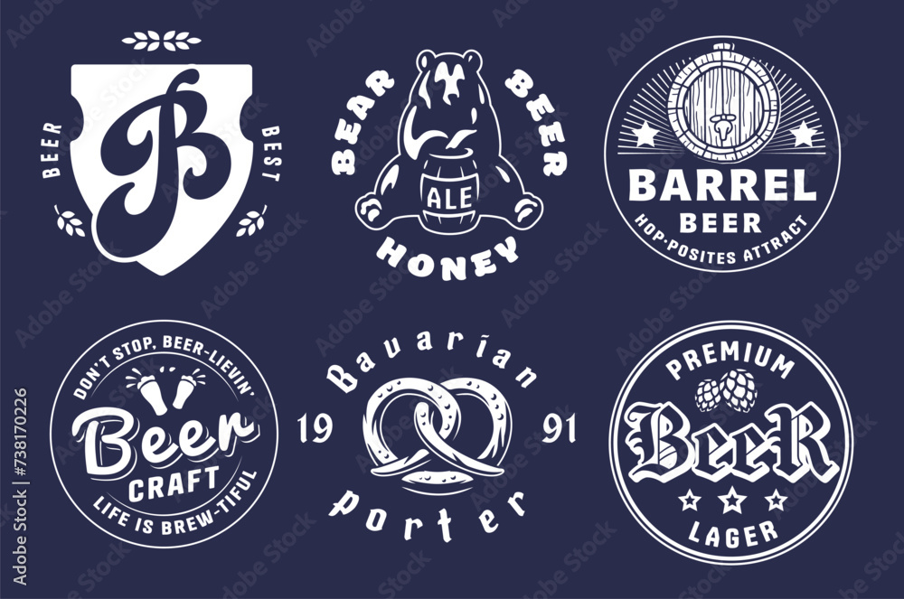 Beer Set of Retro Vintage Beer Badges and Labels for the Design of ...