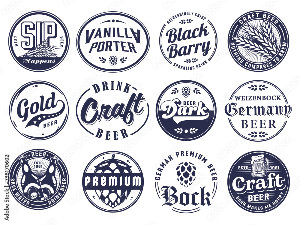 Beer Set of Retro Vintage Beer Badges and Labels for the Design of ...