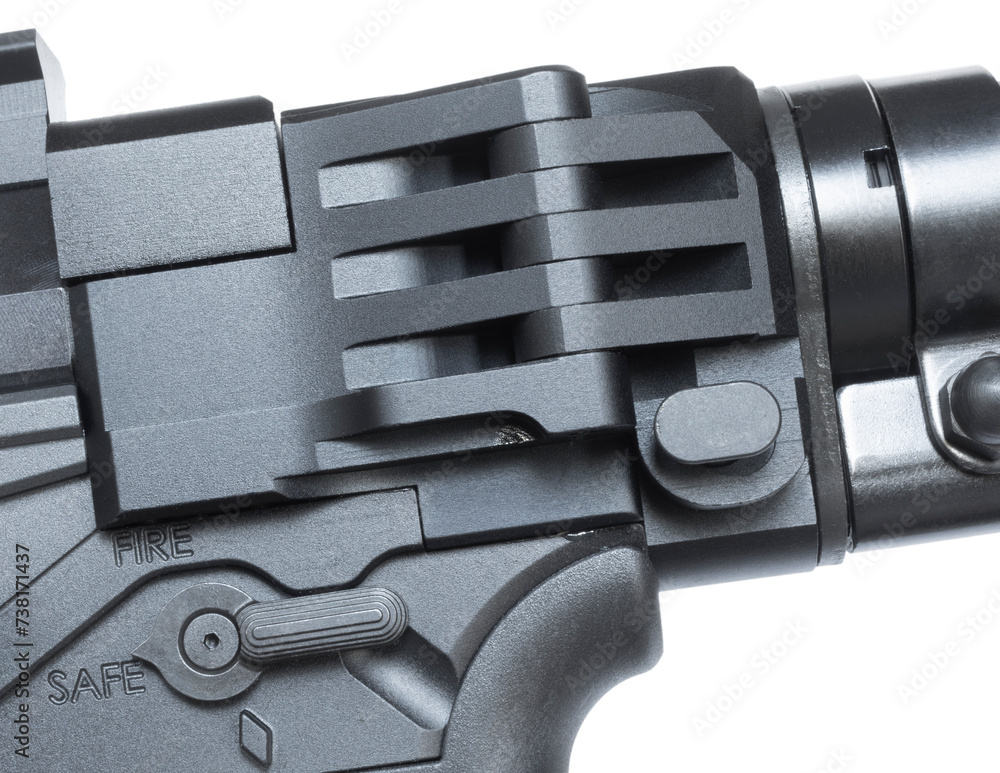 Hinge that allows a rifle to fold for storage or transportation. Stock ...