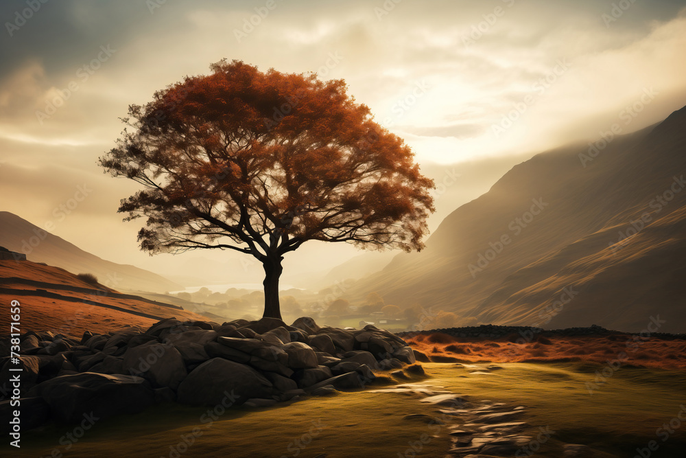 Serenitys Sentinels: A solitary, resolute tree stands tall amidst an ...