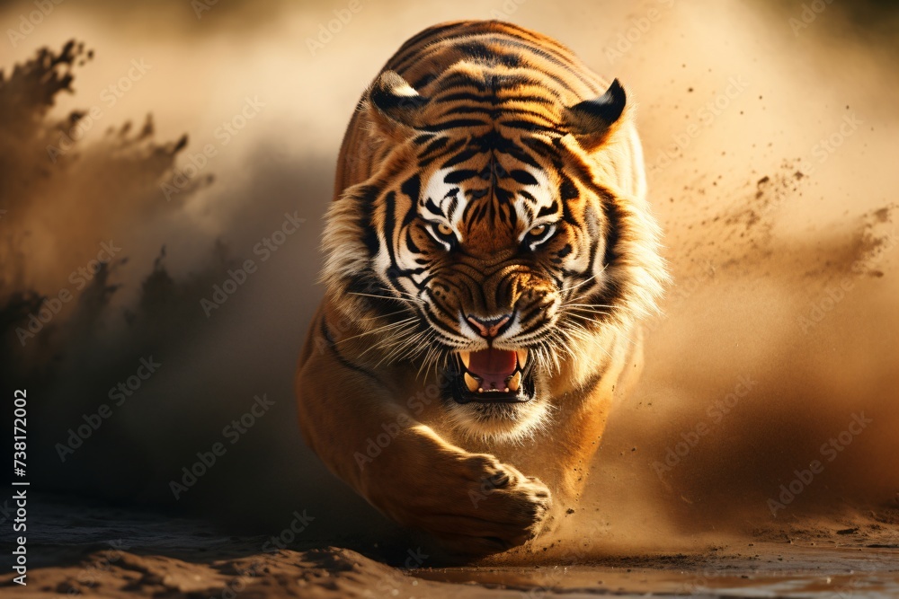 Wildlife photography of a tiger running and hunting Stock Illustration ...