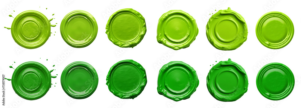 2 Collection set of dark light green lime, wax seal stamp blob ink ...