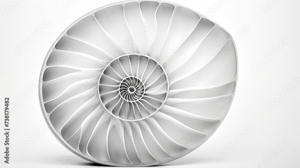 Detailed black and white photo of a halved shell of a chambered ...