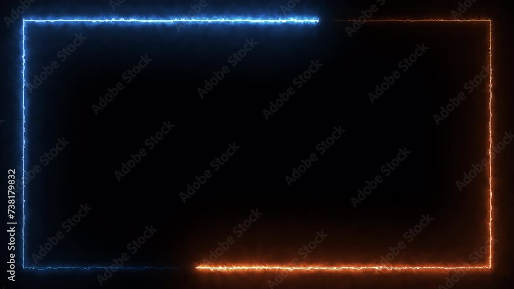 Abstract animated frame border with solar effects in glowing blue and ...