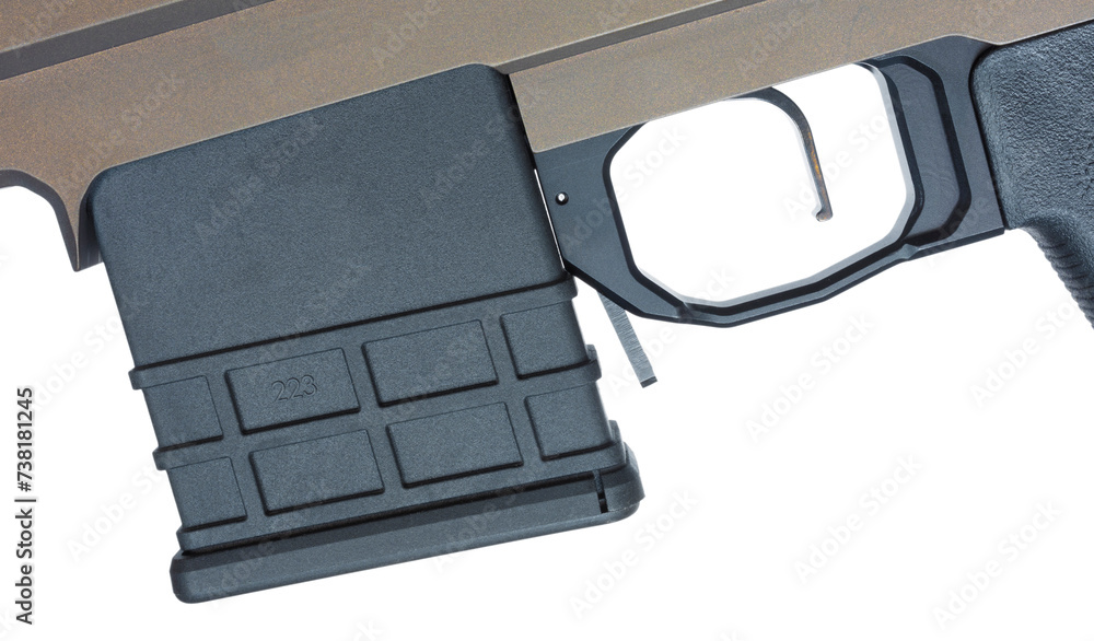Magazine, magazine release bar and trigger on a precision bolt action ...