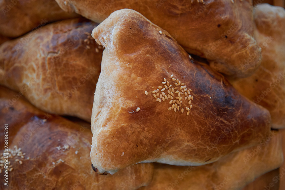 National Asian cuisine. Samsa, samosa, oven baked triangular pie ...