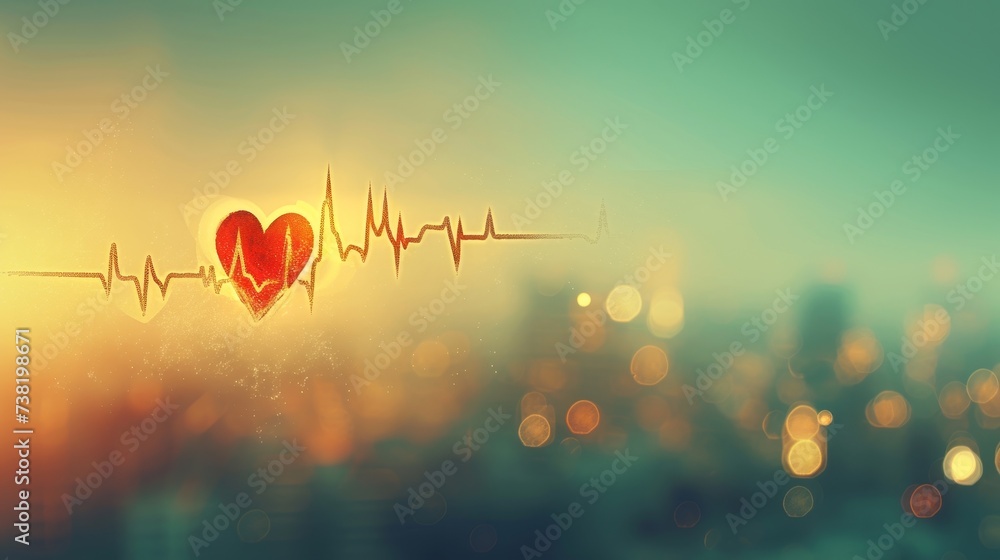 Digital drawing heartbeat chart with heart symbol on clinic background ...