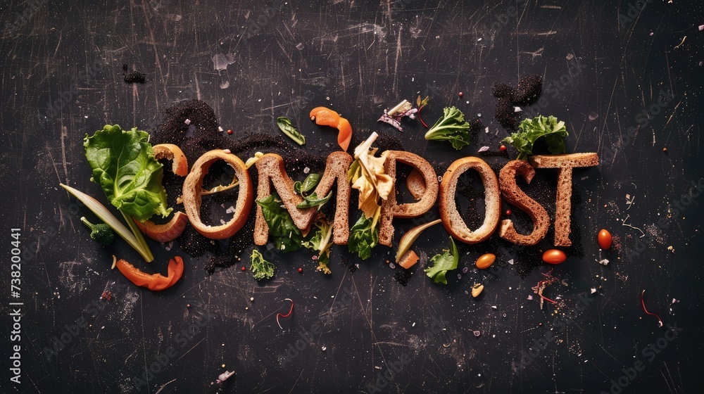 Generative AI, word Compost made of food waste compost and soil ...
