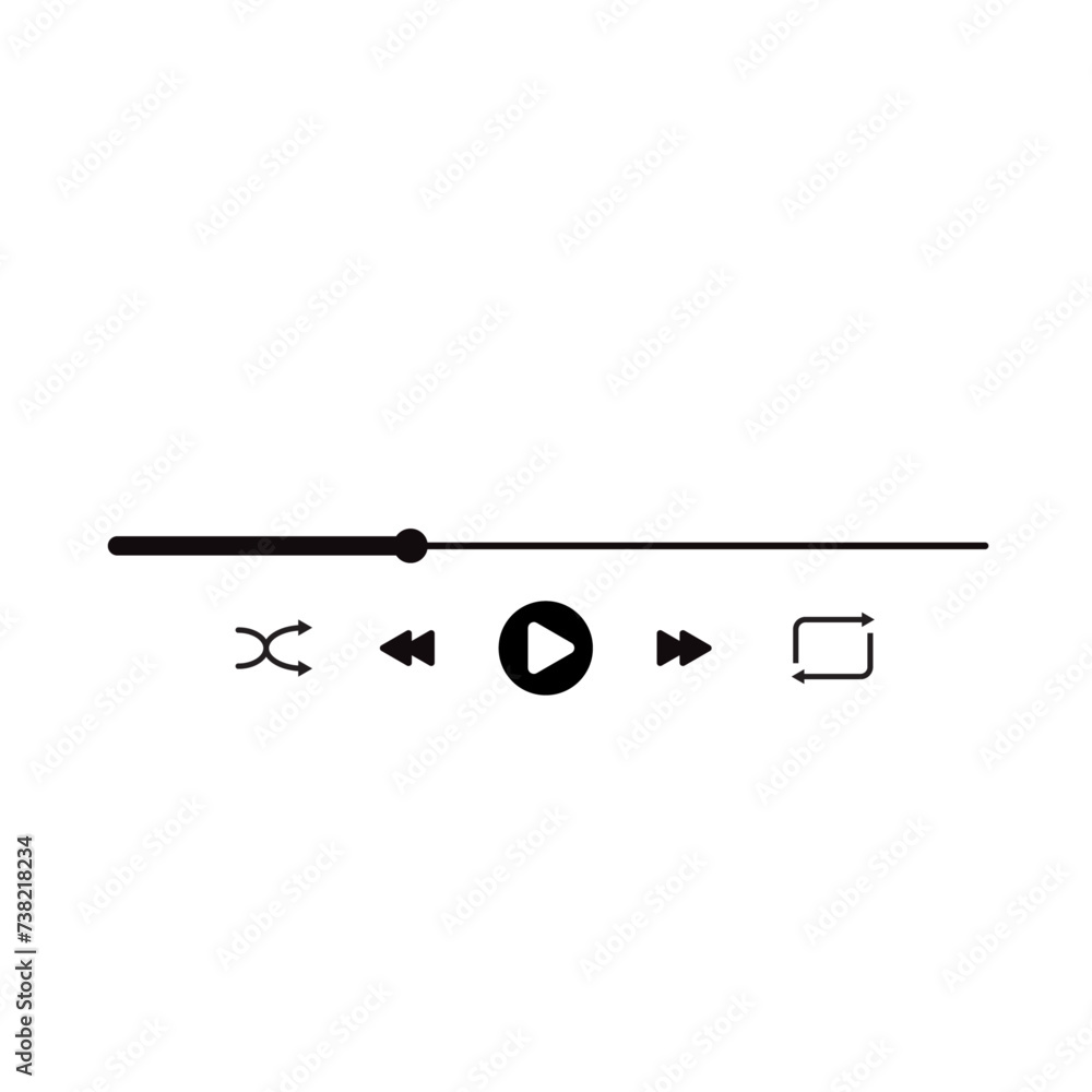 Audio player interface with loading bar, buttons, sound wave icon. Graphic mediaplayer panel ...
