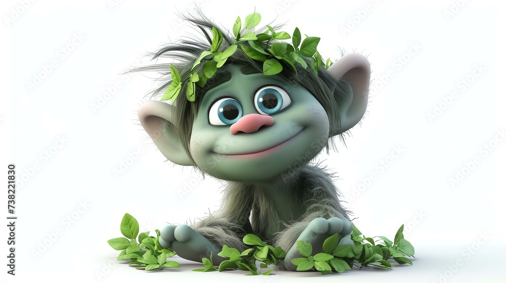 A charming 3D troll with an adorable expression, standing on a pristine ...