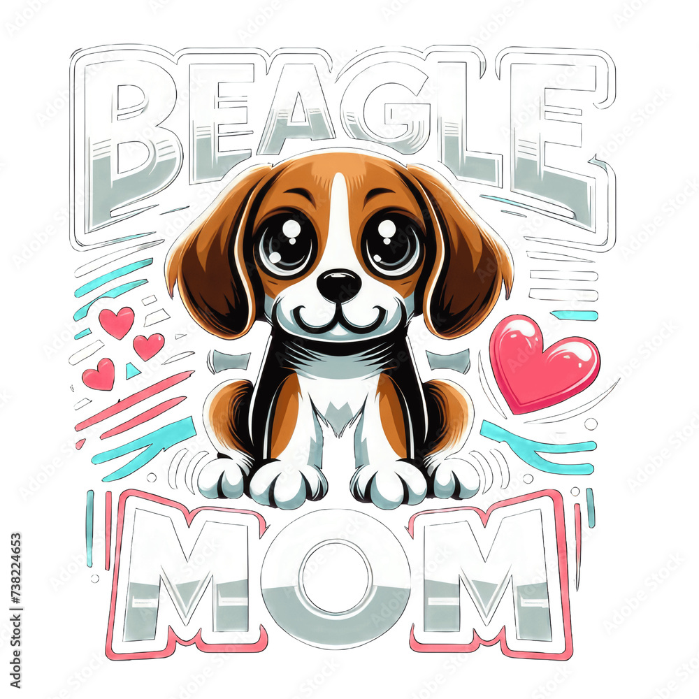 PNG Beagle Mom Illustration with Hearts Stock Photo | Adobe Stock