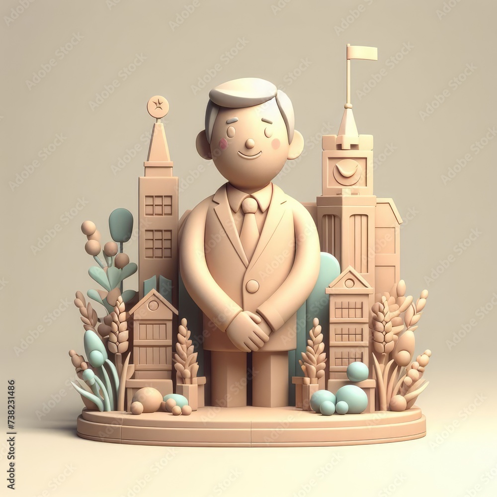 Cartoon Mayor of the City Icon. 3D minimalist cute illustration on a ...