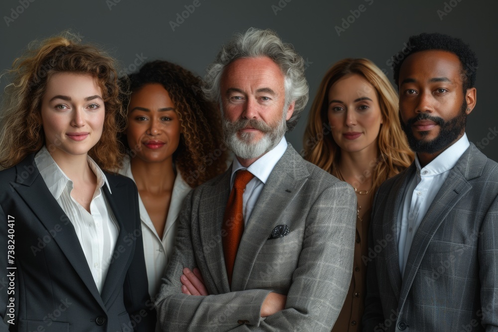 Happy diverse professional business team stand in office looking at ...