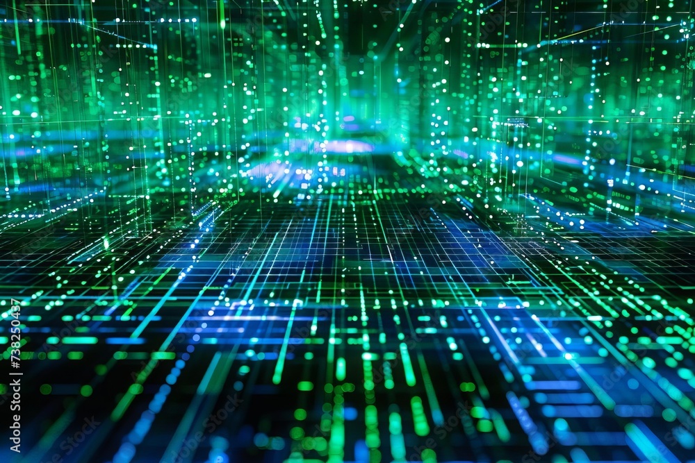 Futuristic network lines in blue and green Creating a visual ...